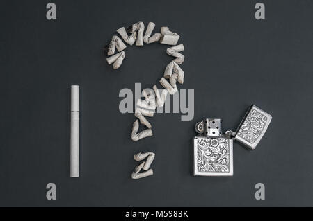 The Cigarette and gasoline lighter question mark is made from cigarette ...