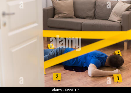 dead man body in blood on floor at crime scene Stock Photo: 166975163 ...