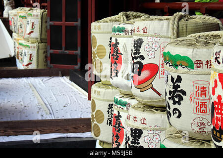 The drums or barrels of sake (Japanese alcoholic drinks), probably used ...