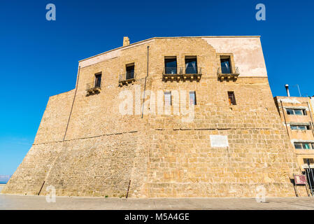 Facade of medieval castle of Castellammare del Golfo or Castello a mare ...