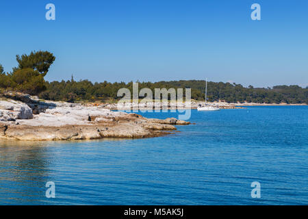 Rocky coastline on the Istrian peninsula on the Adriatic Sea in Croatia ...