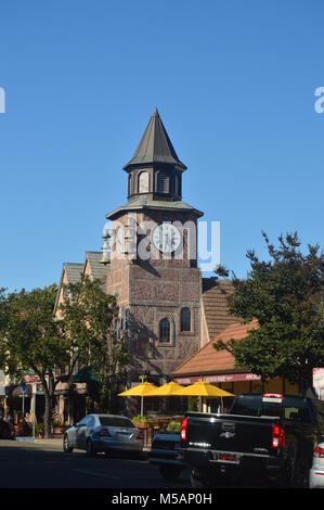 Solvang historic clock tower with bells, which are rung during the ...