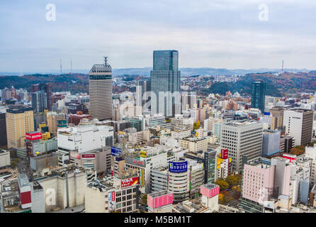 Sendai, Japan downtown city skyline looking towards the main station at ...