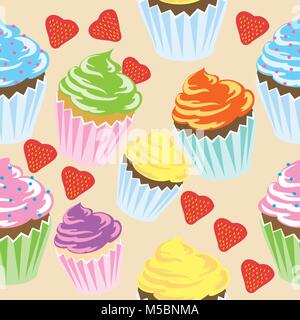 Strawberry chocolate cupcakes vector seamless pattern Stock Vector ...