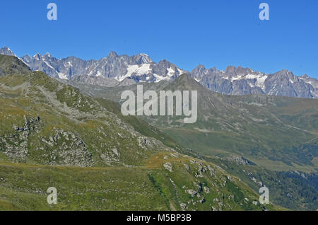 The Mt Blanc Massif on the swiss border. From left to right: Aiguille ...