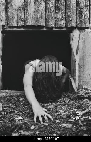 Woman ghost horror creepy her is crawling, halloween concept Stock ...