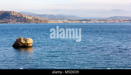 Winter view of the skyline of Trieste, Italy, from the seafront in ...