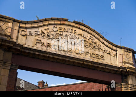 Great Central Railway sign above the entrance to the old and derelict ...
