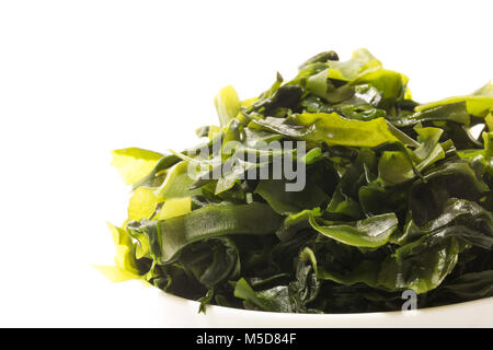 Wakame seaweed that has been rehydrated from a packet of dried wakame ...