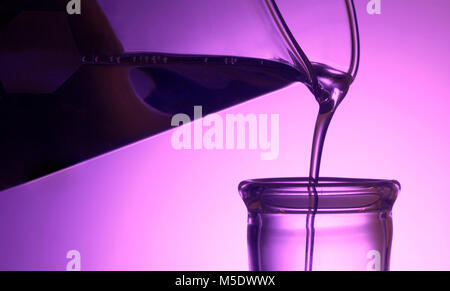 Glass Beaker In Lab Pouring Liquid Chemicals In Curved Flow Stream ...