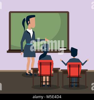 students sitting school desk in the classroom vector illustration Stock ...