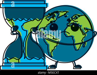 cartoon sad earth planet embrace hourglass clock Stock Vector Image ...