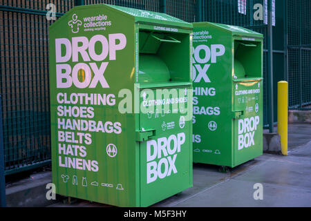 Clothing donation drop off bins for commercial recycling company Stock ...