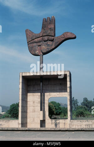 An open hand symbol at Capitol Complex in Chandigarh, India Stock Photo ...