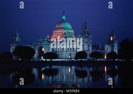 Night view of Victoria Memorial ; Calcutta ; West Bengal ; India Stock ...