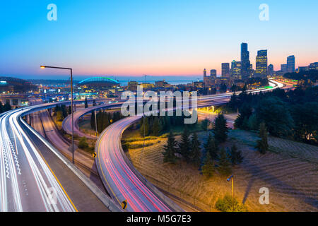 I-90 and I-5 interstate highway interchange, Seattle, Washington State ...