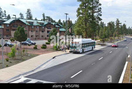 A Tusayan shuttle bus in Grand Canyon National Park provides ...