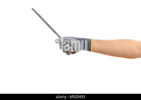 Hand holding a rasp file on white background Stock Photo - Alamy