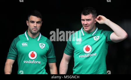 Ireland's Conor Murray and Peter O'Mahony with the Triple Crown trophy ...
