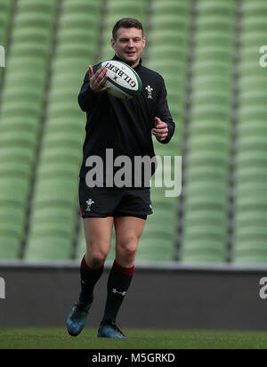 Wales' Dan Biggar during the kicker session at The Aviva Stadium ...