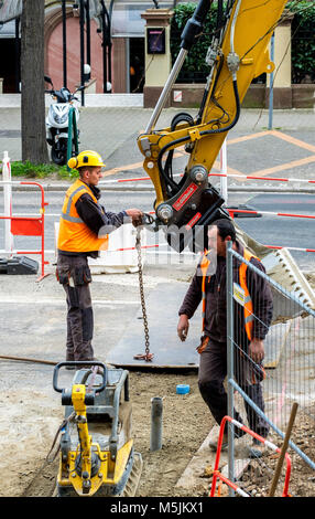 Civil engineering Strasbourg, worker, mechanical shovels digging ...
