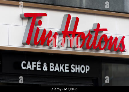 tim hortons coffee shop sign logo Stock Photo - Alamy