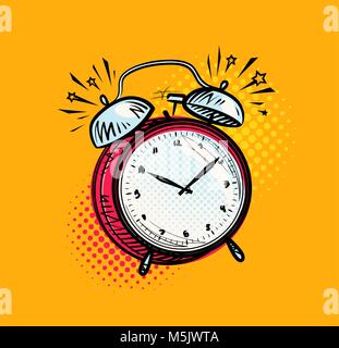 Cartoon vector illustration of classic alarm clock ringing in 5am in ...