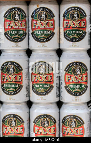 Faxe Premium lager beer cans in a supermarket Stock Photo - Alamy
