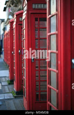 Typical red phone cabins in Blackpool Stock Photo - Alamy