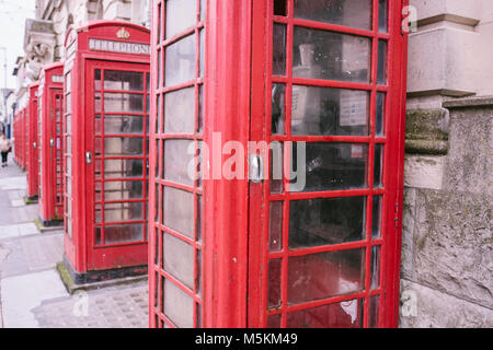 Typical red phone cabins in Blackpool Stock Photo - Alamy
