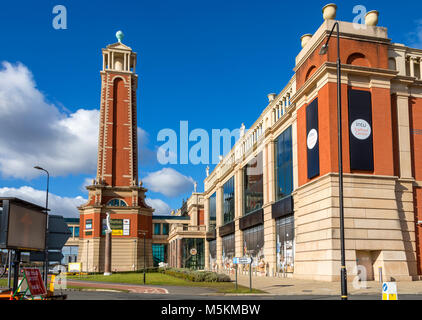 The tower at the entrance to Barton Square at the intu Trafford Centre ...
