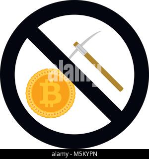 Stop mining icon. Ban mine, forbidden btc, no pick-axe. Vector ...