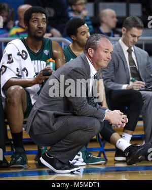 February 24, 2018: Ohio Bobcats guard Jordan Dartis (35) dives for a ...