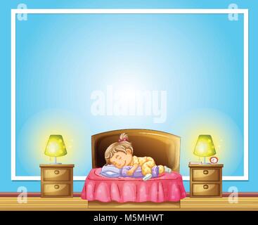 Frame design template with girl sleeping in bed illustration Stock ...