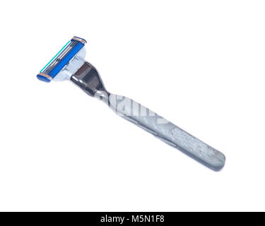 Used razor blades with handle isolated on white background Stock Photo ...