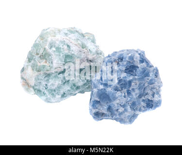 Raw Blue Calcite and Green Apophyllite Clusters in matrix isolated on ...