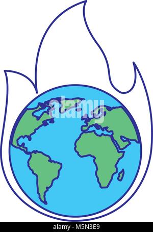 Planet Earth on fire, global warming and climate crisis drawing ...