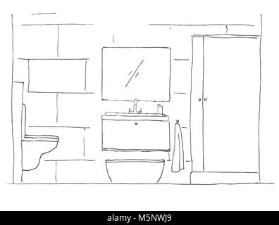 Line drawing of the interior of bathroom. Isometric view Stock Vector ...