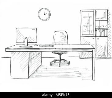 Office in a sketch style. Hand drawn office furniture Stock Photo - Alamy