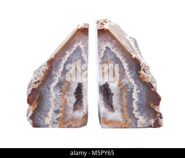 Partially polished multicolor agate geode with crystaline druzy center ...