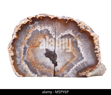 Partially polished multicolor agate geode with crystaline druzy center ...