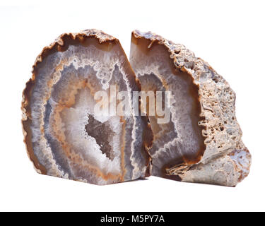 Partially polished multicolor agate geode with crystaline druzy center ...