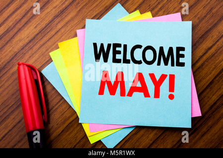 Hello May greeting note, handwriting on an art paper, web banner Stock ...