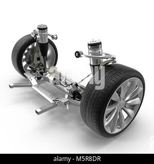 Electric Car Front Axle with new tire isolated on white. 3D Stock Photo ...