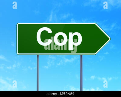 Law concept: Cop on road sign background Stock Photo - Alamy