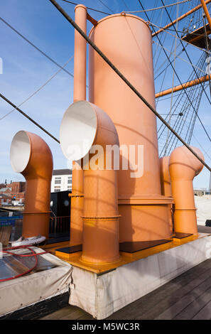 Steam funnel funnels, rigging & mast on upper deck of HMS Warrior ...