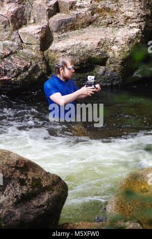 Young Man Wild Swimming at Sharrah Pool on the River Dart, Holne Woods ...