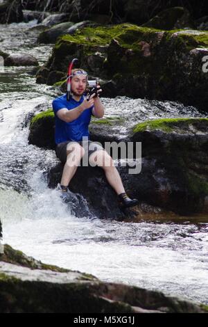 Young Man Wild Swimming at Sharrah Pool on the River Dart, Holne Woods ...