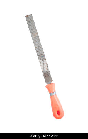 Set of Used metal file with orange handle isolated on a white ...