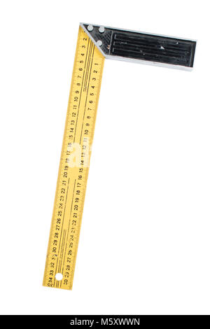 Used iron ruler with angle bar, set square. Isolated on white ...